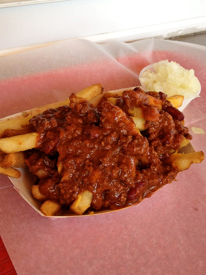 Chili cheese fries so loaded they practically need their own zip code &ndash; comfort food at its finest.