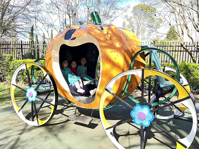 Cinderella's pumpkin carriage awaits, no fairy godmother required. The perfect selfie spot for tiny royals and their grown-up chauffeurs. 
