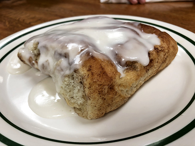 This cinnamon roll isn't just covered in icing &ndash; it's practically swimming in it. Resistance is futile.