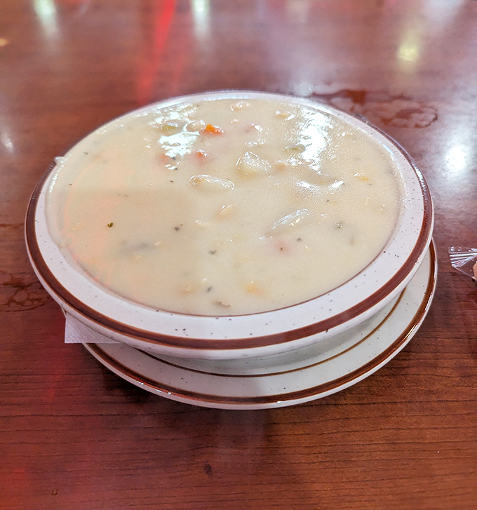 A bowl of clam chowder that doesn't mess around &ndash; creamy, hearty, and substantial enough to qualify as a meal rather than a prelude.