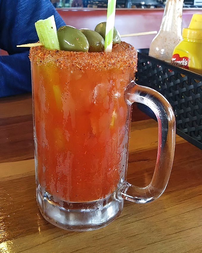 That Bloody Mary isn't just a drink&mdash;it's a meal with a buzz. Those olives are practically begging you to start your weekend right.