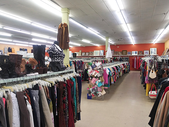 The clothing department's vibrant spectrum rivals any rainbow, offering everything from business casual to "I can't believe someone gave this up" vintage finds.
