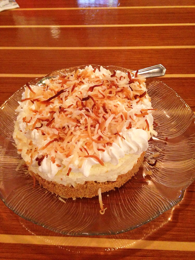 Coconut cream pie that would make your grandmother both jealous and proud. That toasted coconut topping is the crown jewel of dessert royalty.