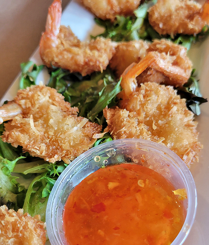 Coconut shrimp that could make a tropical island jealous, served with a sauce that deserves its own fan club.