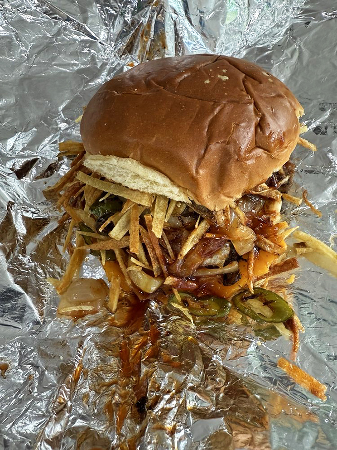 This Coffee BBQ Brisket sandwich isn't messing around&mdash;those crispy shoestring toppings are the crown jewels on a barbecue masterpiece.