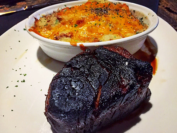 The Coffee-Cured Filet with its caramelized crust sits beside golden mac and cheese &ndash; a duo that makes you question why you'd eat anything else.