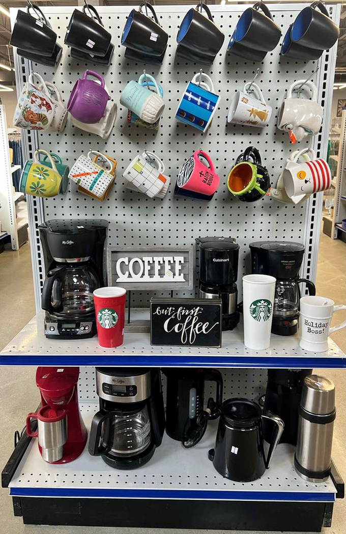 Coffee makers and mugs galore - because apparently everyone thinks they need seventeen ways to brew caffeine.