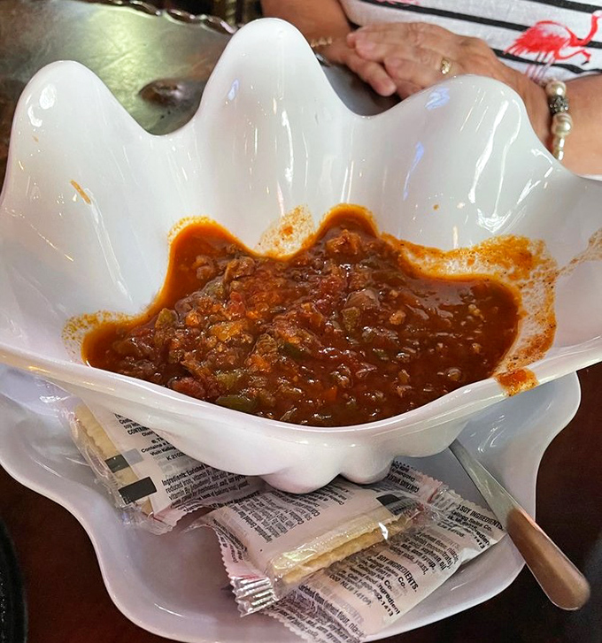 A bowl of conch chowder that could make a New Englander question their loyalty. Rich, hearty, and served in a shell-shaped bowl&mdash;because presentation matters.