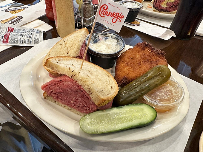 The classic corned beef sandwich comes with a pickle spear that's practically begging to photobomb your inevitable food selfie. 