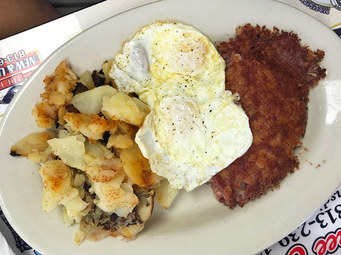 Corned beef hash with sunny-side-up eggs&mdash;the breakfast equivalent of finding a vintage Cadillac in perfect condition at a garage sale.