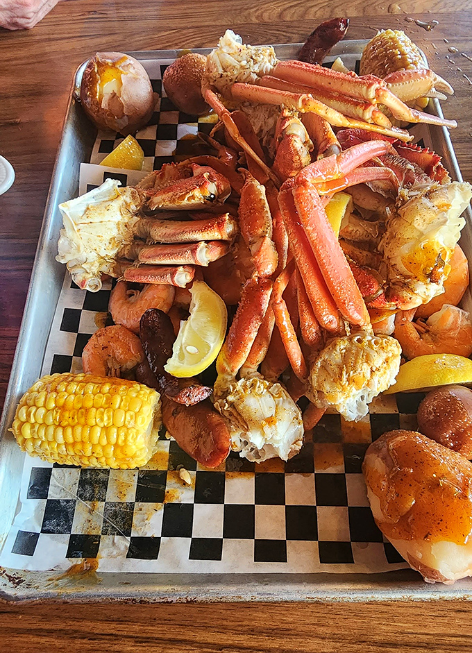 Not so much a seafood platter as a treasure chest from Neptune himself &ndash; crab legs, shrimp, and corn creating the holy trinity of coastal dining.