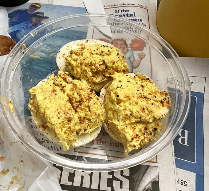 Deviled eggs get the oceanic upgrade they deserve. These crab-topped beauties prove that sometimes the best innovations are the simplest ones.