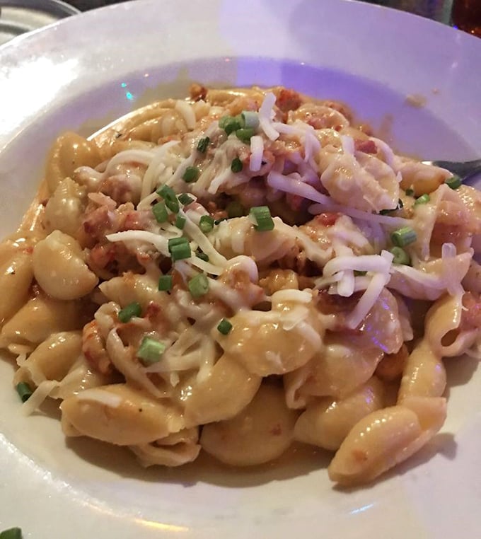 Mac and cheese having an identity crisis in the best possible way. Crawfish transforms this comfort food classic into something worth bragging about.