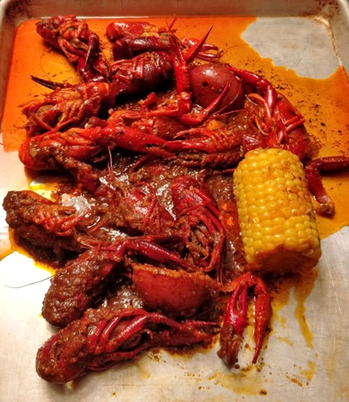 These crawfish, bathed in spicy cajun sauce, are Tennessee's answer to New Orleans. The corn soaks up flavor like a delicious sponge.