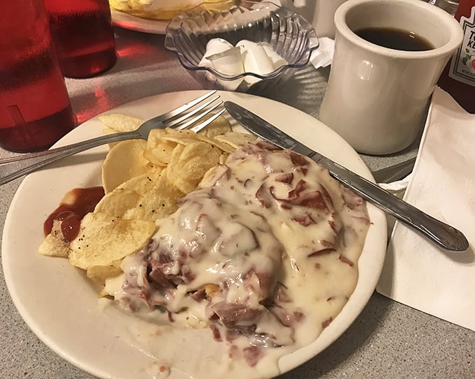 Cream chipped beef&mdash;the comfort food that time forgot everywhere else but thrives gloriously here, smothering potatoes under a blanket of savory goodness.