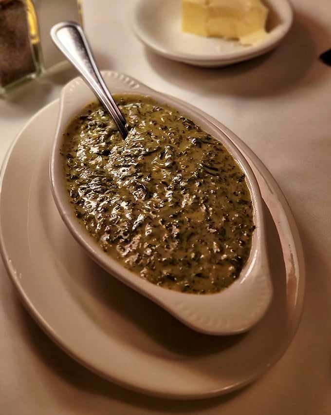Creamed spinach: the steakhouse side that somehow transforms a leafy green into something decadent enough to deserve its place beside prime beef.