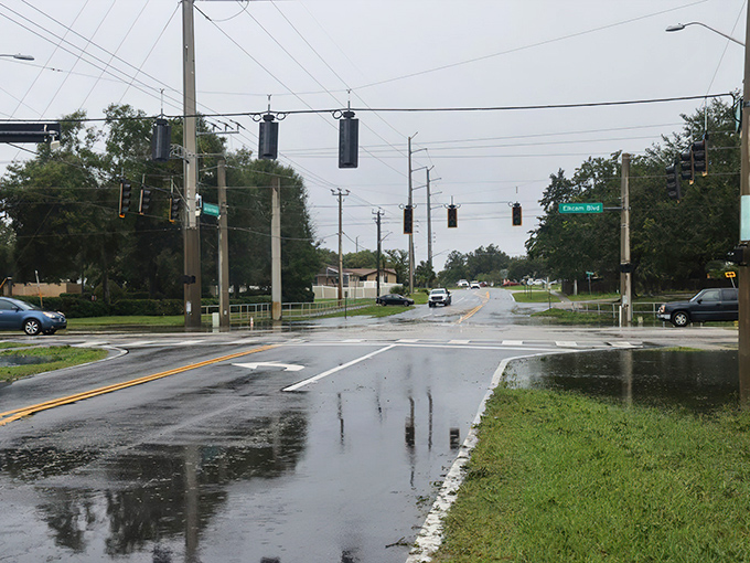 Florida's famous afternoon showers create temporary lakes where streets once were. Locals call this "nature's car wash" with a shrug.