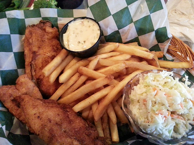 Fish so perfectly golden it belongs in Fort Knox, paired with fries that make you wonder why you ever bothered with kale.
