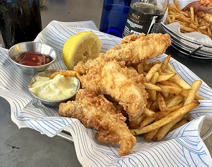 Fish and chips that would make a British pub jealous&mdash;golden, crispy batter protecting flaky white fish, with fries worthy of their own fan club.