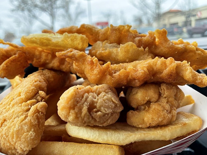 The ultimate surf and turf for the indecisive seafood lover. That golden batter is the great equalizer&mdash;making everything it touches absolutely irresistible.