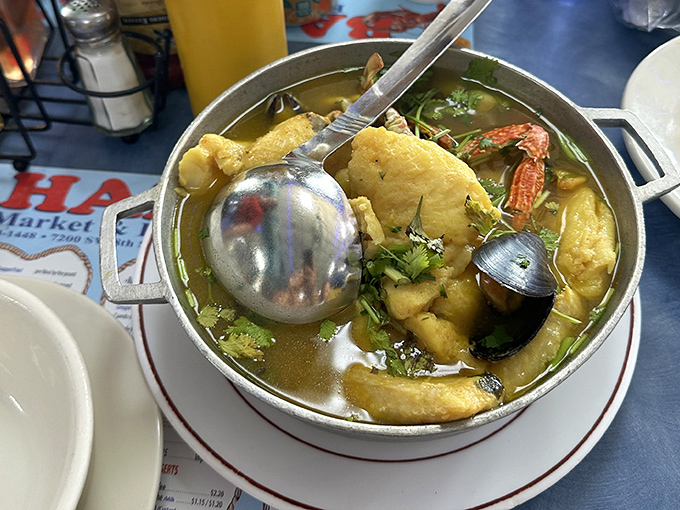 This isn't just soup—it's an underwater reunion where seafood mingles in broth so good you'll contemplate drinking it straight from the bowl.