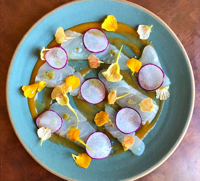 A crudo so beautiful it could hang in a gallery. Translucent fish adorned with vibrant radishes and edible flowers&mdash;the ocean reimagined as art.
