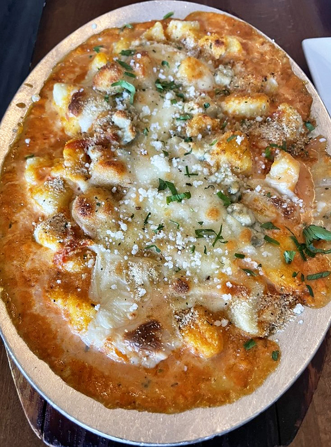 Four cheese gnocchi that looks so good it should have its own Instagram account. Those golden-brown edges are what food dreams are made of.