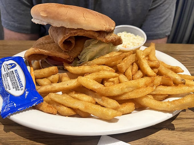 A fish sandwich and fries that would make fast food weep with inadequacy. Simple pleasures, expertly executed.