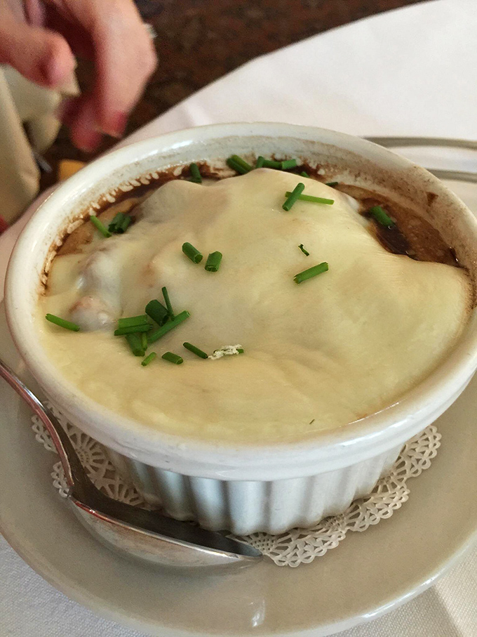 French onion soup so authentically delicious, it could make a Parisian chef weep tears of pure joy.