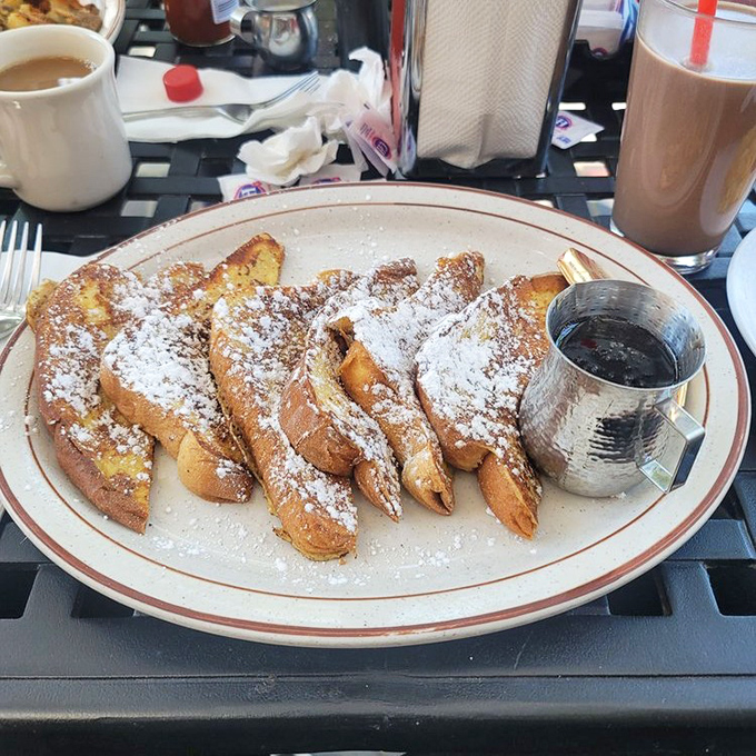 French toast that would make Elvis say "Thank you, thank you very much" &ndash; dusted with powdered sugar like fresh snow on Christmas morning.