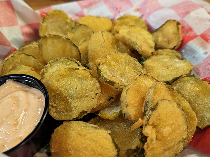 Fried pickles: The unexpected hero of any barbecue feast. Crispy, tangy discs of joy that disappear faster than you can say "Pass the sauce."