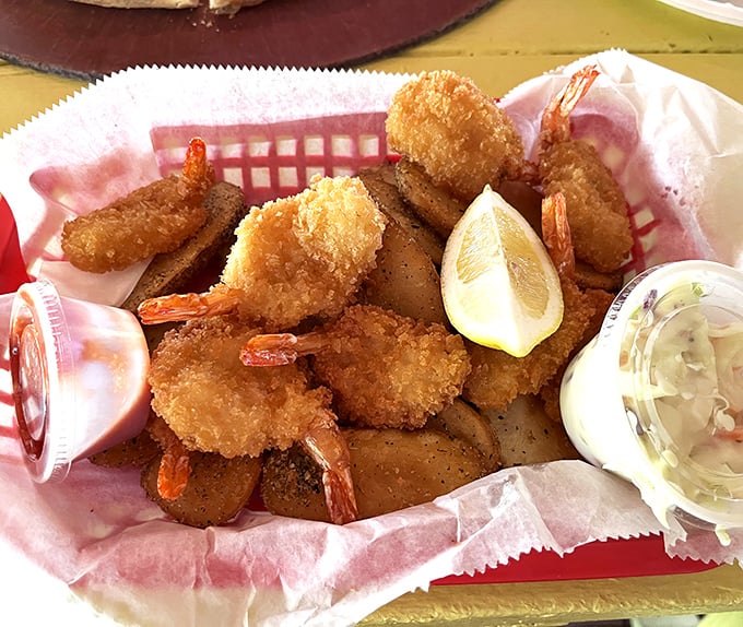 Golden-fried shrimp that snap between your teeth, served with a dipping sauce worth bottling and taking home as a souvenir.