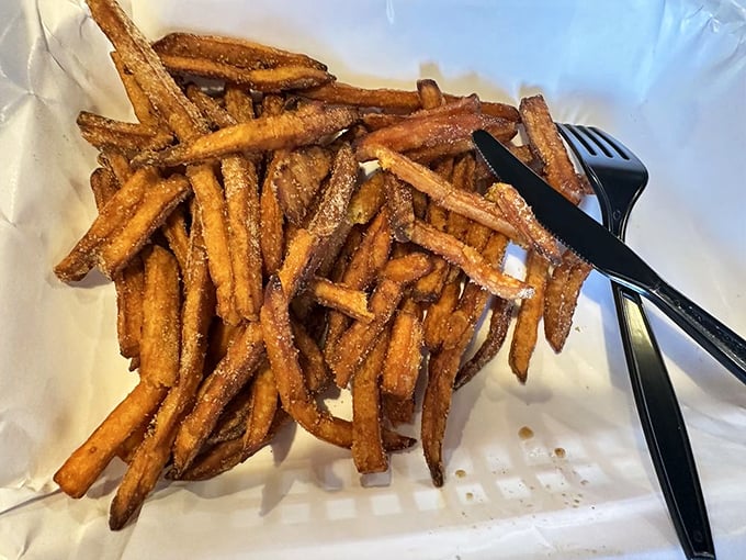 Sweet potato fries that could make a French chef question their life choices&mdash;crispy, salty, and somehow both rustic and refined.