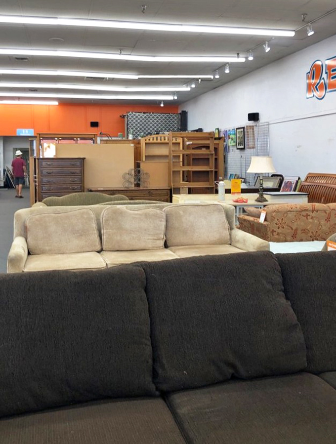 The furniture section &ndash; where sofas of all personalities come to find their forever homes. That beige one's seen some things.