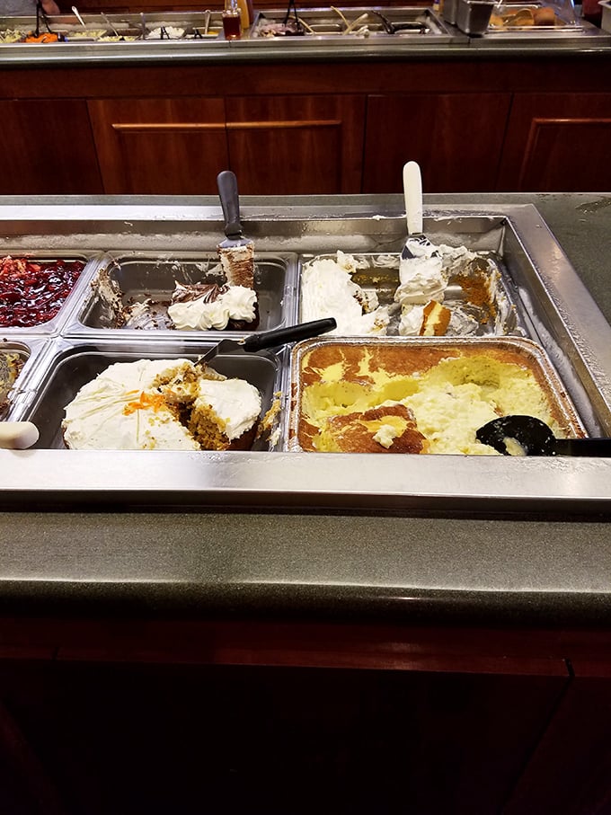 The dessert bar offers sweet temptations that would make even the most disciplined diner weak in the knees. That carrot cake is practically winking at you.