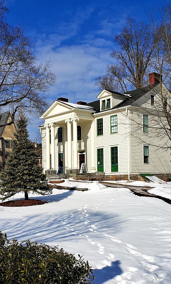 Winter transforms the Gifford Pinchot House into a scene worthy of a holiday card. Those columns practically demand you sip hot chocolate on the porch.