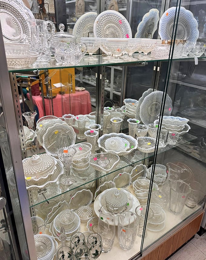 Crystal clear beauty that puts modern glassware to shame. These pieces didn't just serve food; they elevated Tuesday dinner to a special occasion.