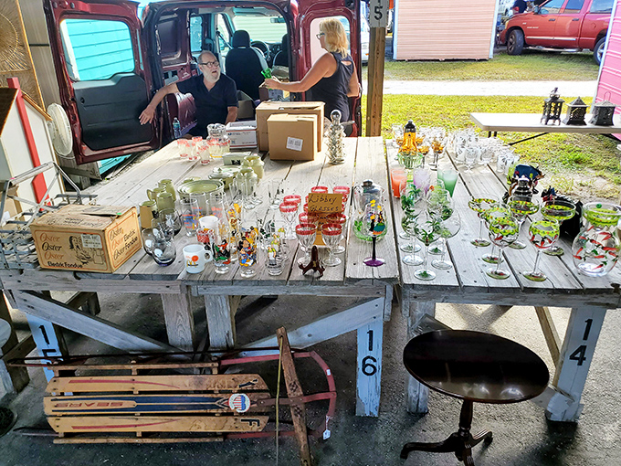 Vintage glassware that's seen more cocktail parties than most bartenders. Each glass a time capsule from when people dressed for dinner.