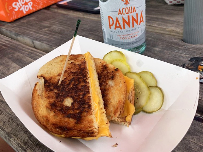 The humble grilled cheese, elevated to art form. Perfectly browned bread, melty cheese, and pickle slices that add just the right tang.