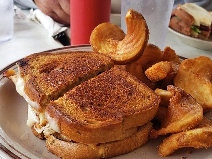 Grilled cheese perfection: that golden-brown exterior promises the melty interior that your childhood memories have been waiting for.