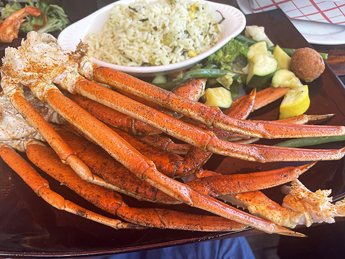 Snow crab legs that require commitment and possibly a bib. The kind of messy, hands-on eating experience that creates vacation memories and Facebook photos.