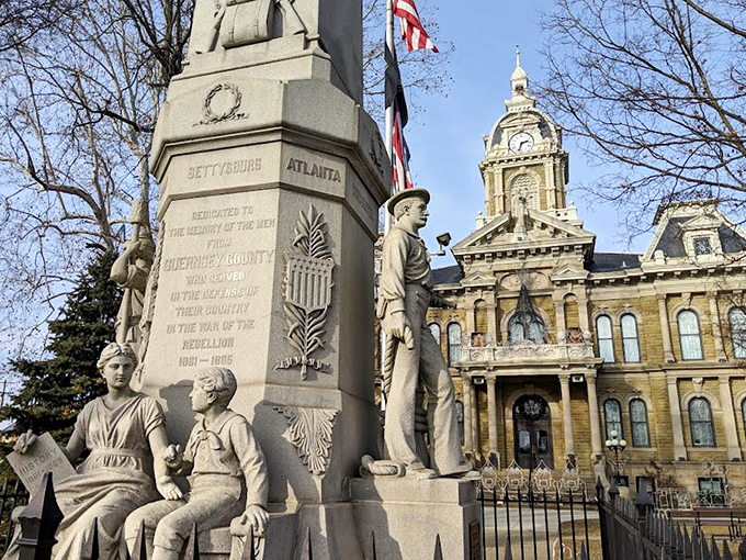 The magnificent Guernsey County Courthouse stands as Cambridge's crown jewel, its clock tower keeping time for generations while holiday light displays transform it into a winter wonderland.