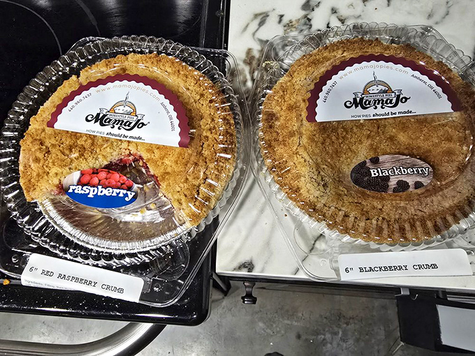 Berry pies with perfect crumb toppings await their forever homes&mdash;these aren't just desserts, they're adoption-worthy treasures.