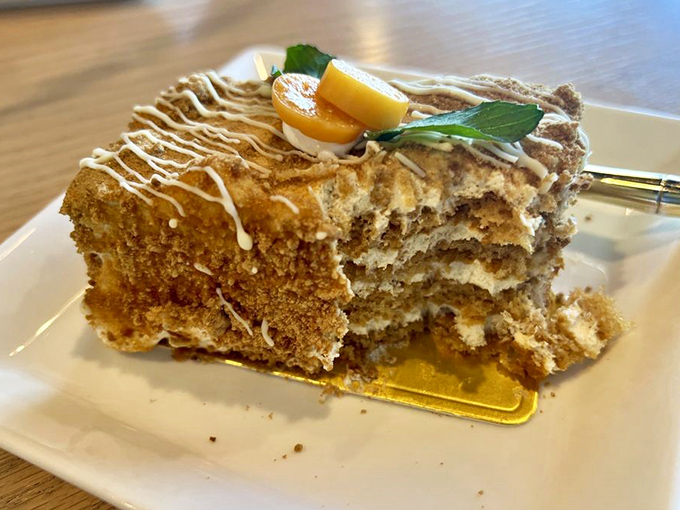 Layer upon layer of honey-kissed perfection. This cake doesn't just satisfy your sweet tooth—it tells it a bedtime story and tucks it in.