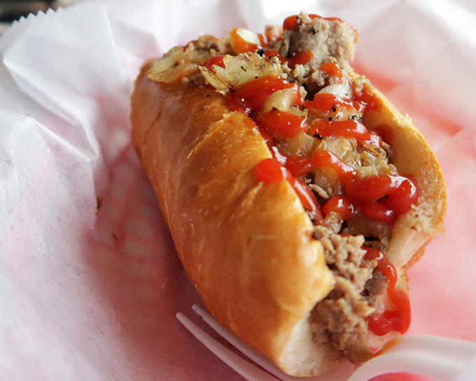 Not just any hot dog&mdash;a Zandy's hot dog, where beef, bun, and toppings come together in perfect harmony, crowned with a zigzag of ketchup.