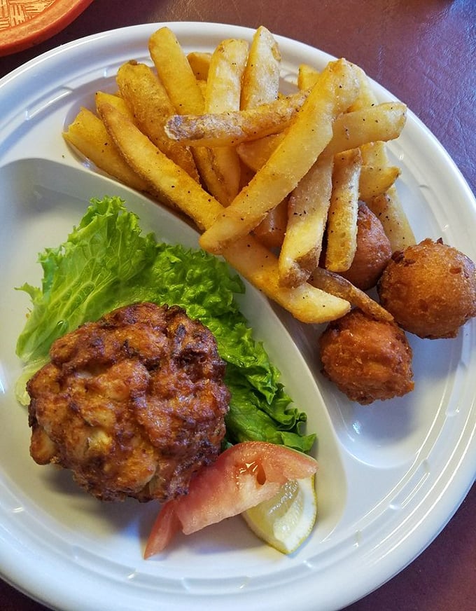 Crispy fries and a crab cake that's seen more Maryland blue crab than most fishing boats. Simple pleasures executed with quiet expertise.