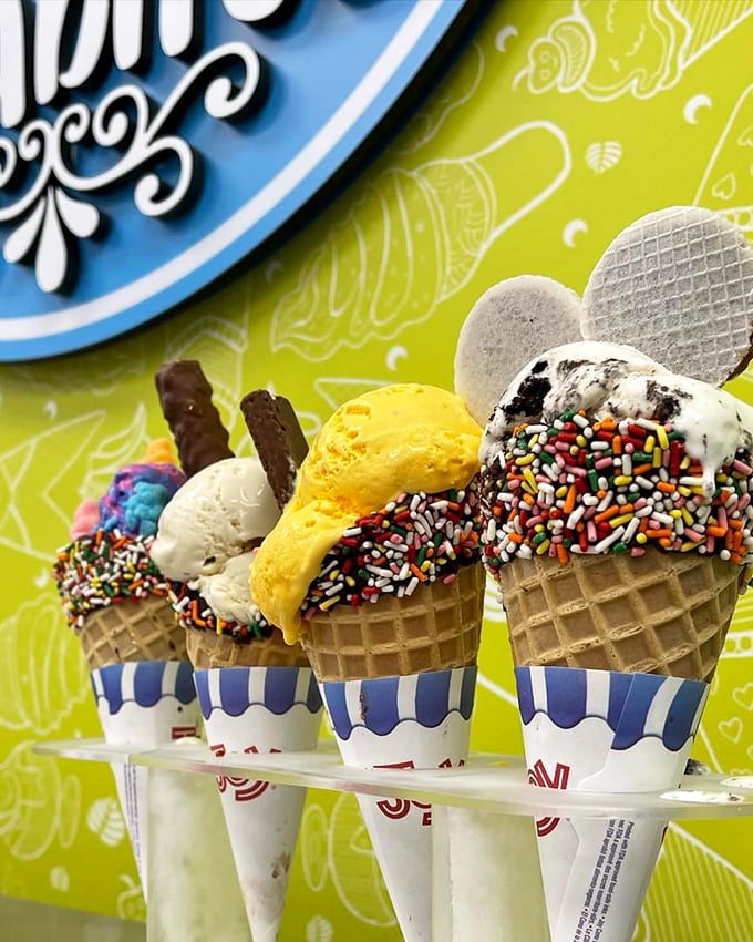Ice cream cones dressed up like they're heading to prom, complete with sprinkles for confetti.