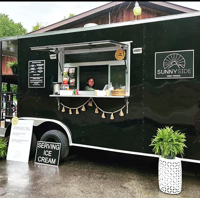 A sleek food trailer offering sweet relief from bargain-hunting fatigue, proving that ice cream tastes better when scored between deals.
