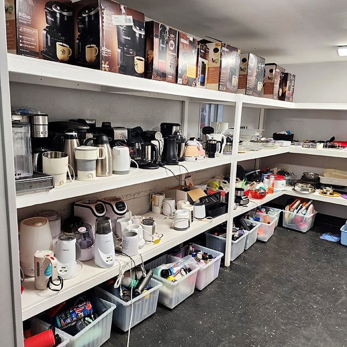 Coffee maker heaven! One person's countertop castoff becomes another's morning salvation, complete with instruction manuals if you're lucky.
