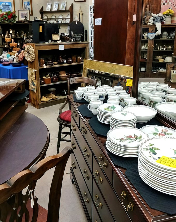 Grandma's china has found new friends. These vintage dish sets wait patiently for someone to continue their story of Sunday dinners